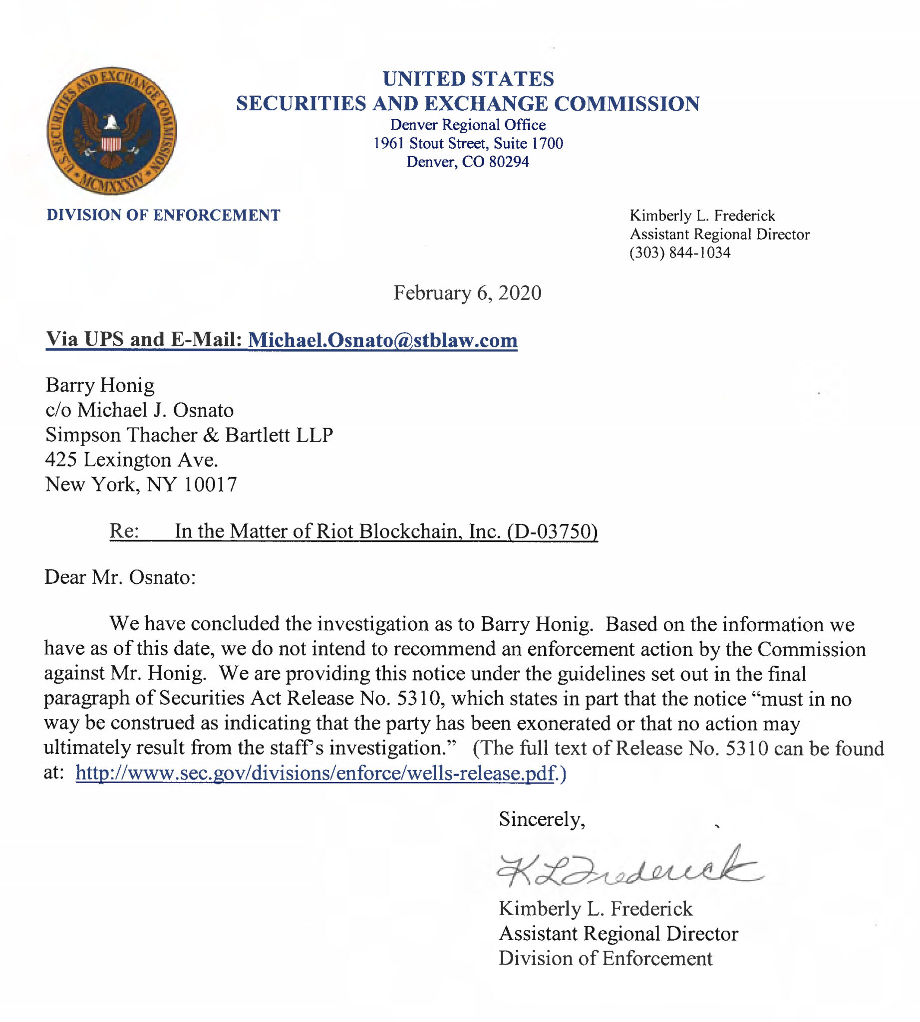 SEC No-Action Letter for Barry Honig